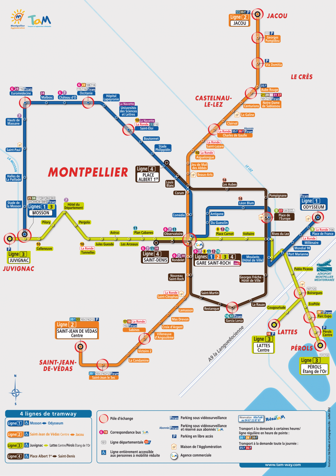 Le réseau TaM avec la ligne 3 et 4 – Via Montpellier